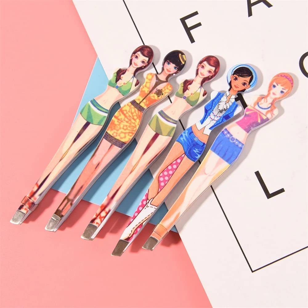 Tvoip 6Pcs Professional Girl Eyebrow Tweezer Stainless Steel Slanted Eyebrow Tweezers Eyebrows Hair Remover Tools Cosmetics Beauty (random color)