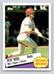 1985 topps baseball #6 pete rose cincinnati reds record breaker official mlb trading card (stock photos used) near mint or better condition