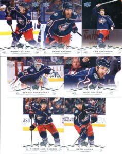 2018-19 upper deck series 1 and 2 hockey complete columbus blue jackets team set of 13 cards: pierre-luc dubois(#51), sergei bobrovsky(#52), seth jones(#53), cam atkinson(#54), david savard(#55), sonny milano(#56), nick foligno(#57), oliver bjorkstrand(#3