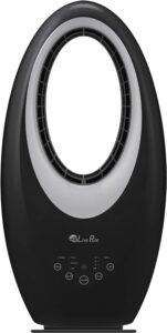 livepure bladeless oscillating fan. 3-speed adjustment, touch control, quiet cooling fan. stand up fan for bedroom, office, kitchen. black