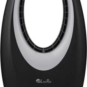 LivePure Bladeless Oscillating Fan. 3-Speed Adjustment, Touch Control, Quiet Cooling Fan. Stand Up Fan for Bedroom, Office, Kitchen. Black