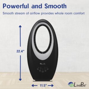 LivePure Bladeless Oscillating Fan. 3-Speed Adjustment, Touch Control, Quiet Cooling Fan. Stand Up Fan for Bedroom, Office, Kitchen. Black