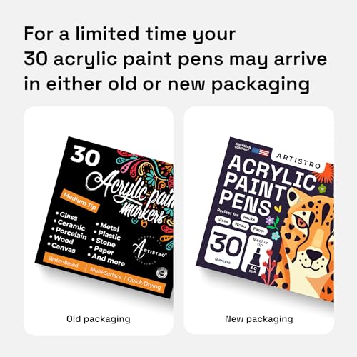 ARTISTRO Acrylic Paint Markers Pens – 30 Acrylic Paint Pens Medium Tip (3mm) - Great for Rock Painting, Wood, Fabric, Card, Paper, Ceramic & Glass - 28 Colors + Extra Black & White Paint Marker Set