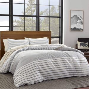 eddie bauer duvet cover set soft bedding with matching shams, buttons & corner ties to ensure placement, striped room decor, full/queen, neutral