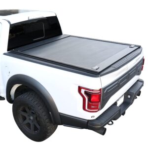 syneticusa retractable hard tonneau cover fits 2004-2024 ford f-150 (incl. raptor/lightning) 5’6” (67”) truck bed matte black aluminum waterproof