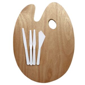 oval wooden palette with knives by artist's loft