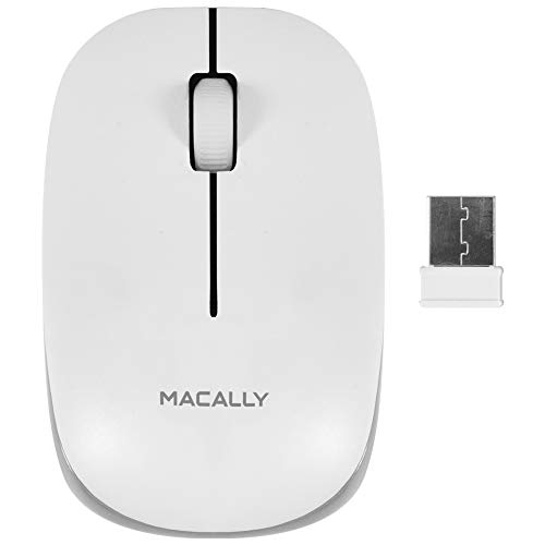 Macally 2.4G USB Wireless Mouse for Laptop and Desktop Computer, Comfortable and Long Range Computer Mouse - Cordless Mouse for Mac, Apple MacBook Pro/Air, Chromebook, or Windows PC - White