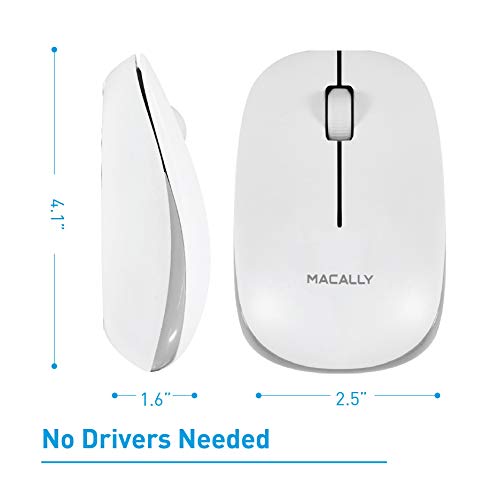 Macally 2.4G USB Wireless Mouse for Laptop and Desktop Computer, Comfortable and Long Range Computer Mouse - Cordless Mouse for Mac, Apple MacBook Pro/Air, Chromebook, or Windows PC - White