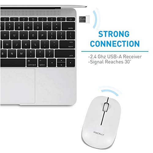 Macally 2.4G USB Wireless Mouse for Laptop and Desktop Computer, Comfortable and Long Range Computer Mouse - Cordless Mouse for Mac, Apple MacBook Pro/Air, Chromebook, or Windows PC - White