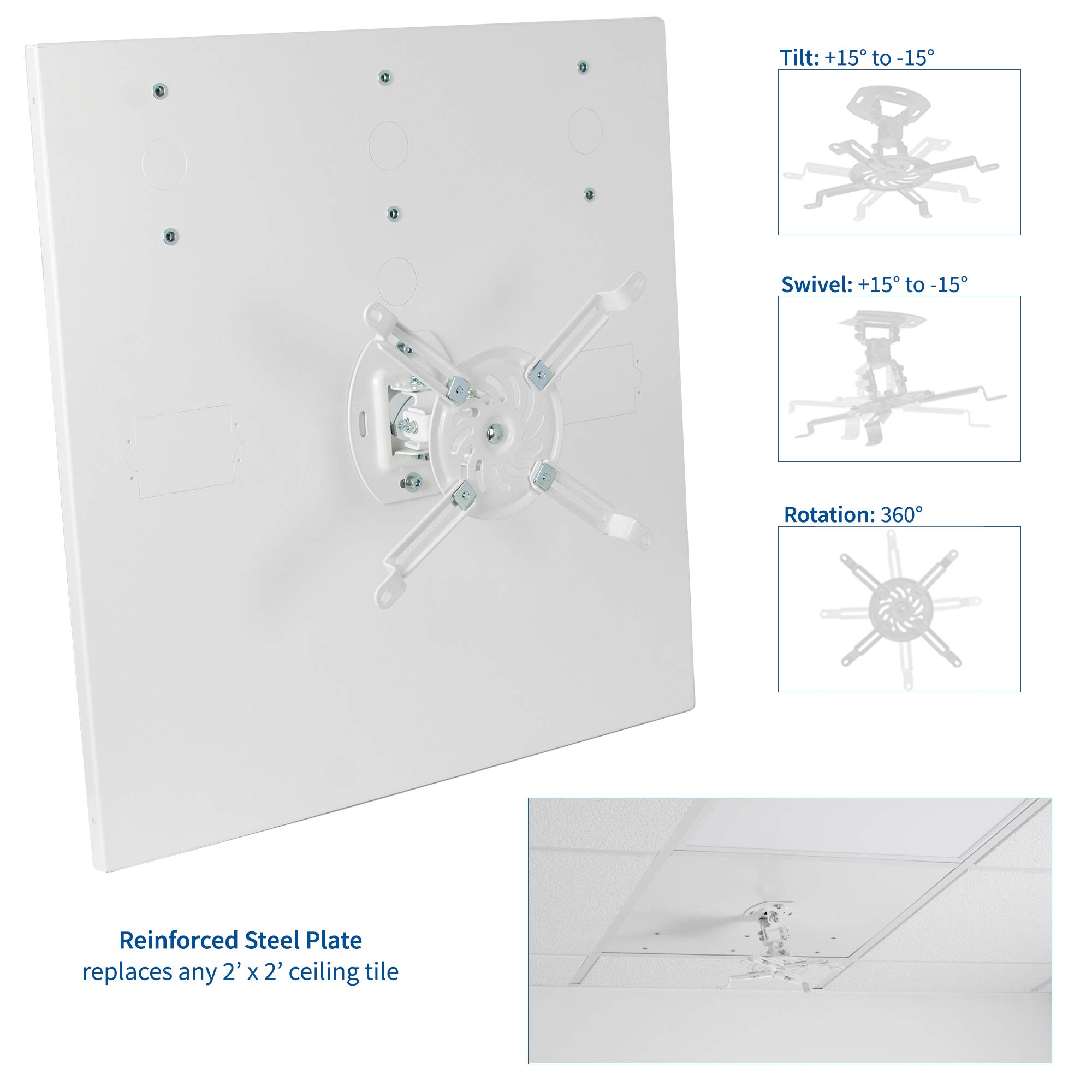 VIVO Universal Adjustable 2 x 2 feet Drop Ceiling Projector Mount, Suspended Drop-in Ceiling Projection Mounting Kit, White, MOUNT-VP07DP