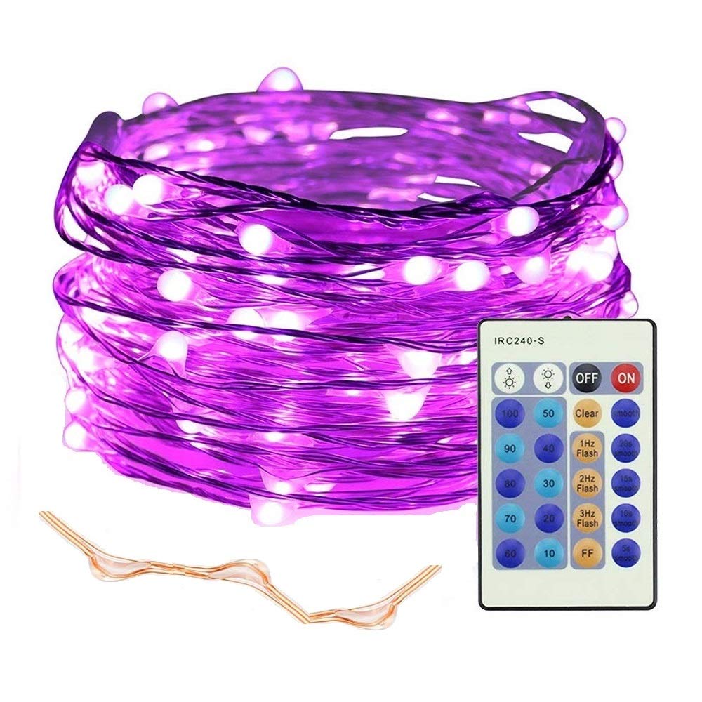 iiEASEST Purple Led Fairy String Lights Halloween Christmas Gift for Mother Grandma 100 LED 33 Feet Wire Micro Mini Twinkle Starry Lights with Remote for Tree Bedroom Party Wedding Decor