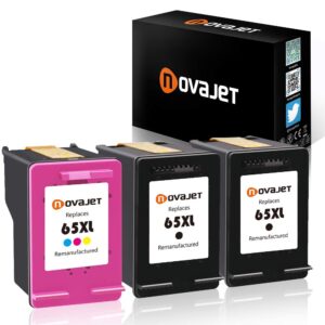 novajet remanufactured ink cartridge replacement for hp 65 65xl (2 black & 1 tri-color) use in deskjet 3720 3721 3722 3723 3730 3732 3752 3755 printer