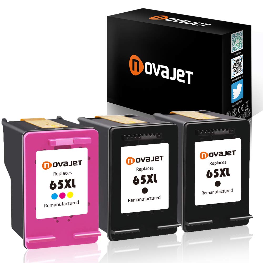 Novajet Remanufactured Ink Cartridge Replacement for HP 65 65XL (2 Black & 1 Tri-Color) Use in Deskjet 3720 3721 3722 3723 3730 3732 3752 3755 Printer