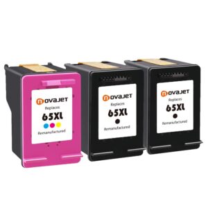 Novajet Remanufactured Ink Cartridge Replacement for HP 65 65XL (2 Black & 1 Tri-Color) Use in Deskjet 3720 3721 3722 3723 3730 3732 3752 3755 Printer