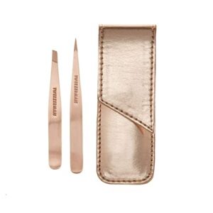 tweezerman rose gold petite point and slant tweezer set with travel case