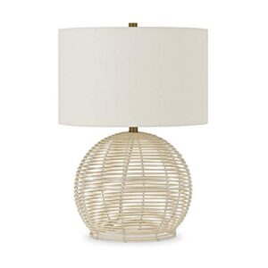 henn&hart 21.5" tall rattan table lamp with fabric shade in rattan, for home, living room, bedroom, entertainment room, office, kitchen, dining