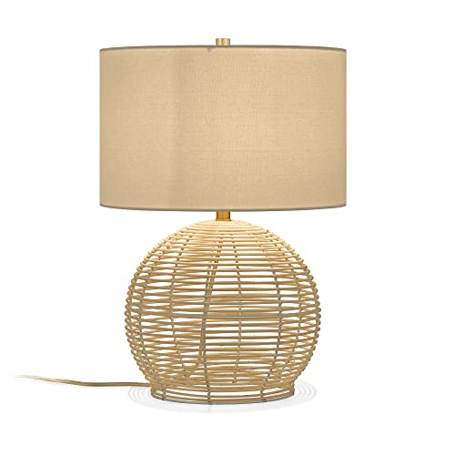 Henn&Hart 21.5" Tall Rattan Table Lamp with Fabric Shade in Rattan, for Home, Living Room, Bedroom, Entertainment Room, Office, Kitchen, Dining