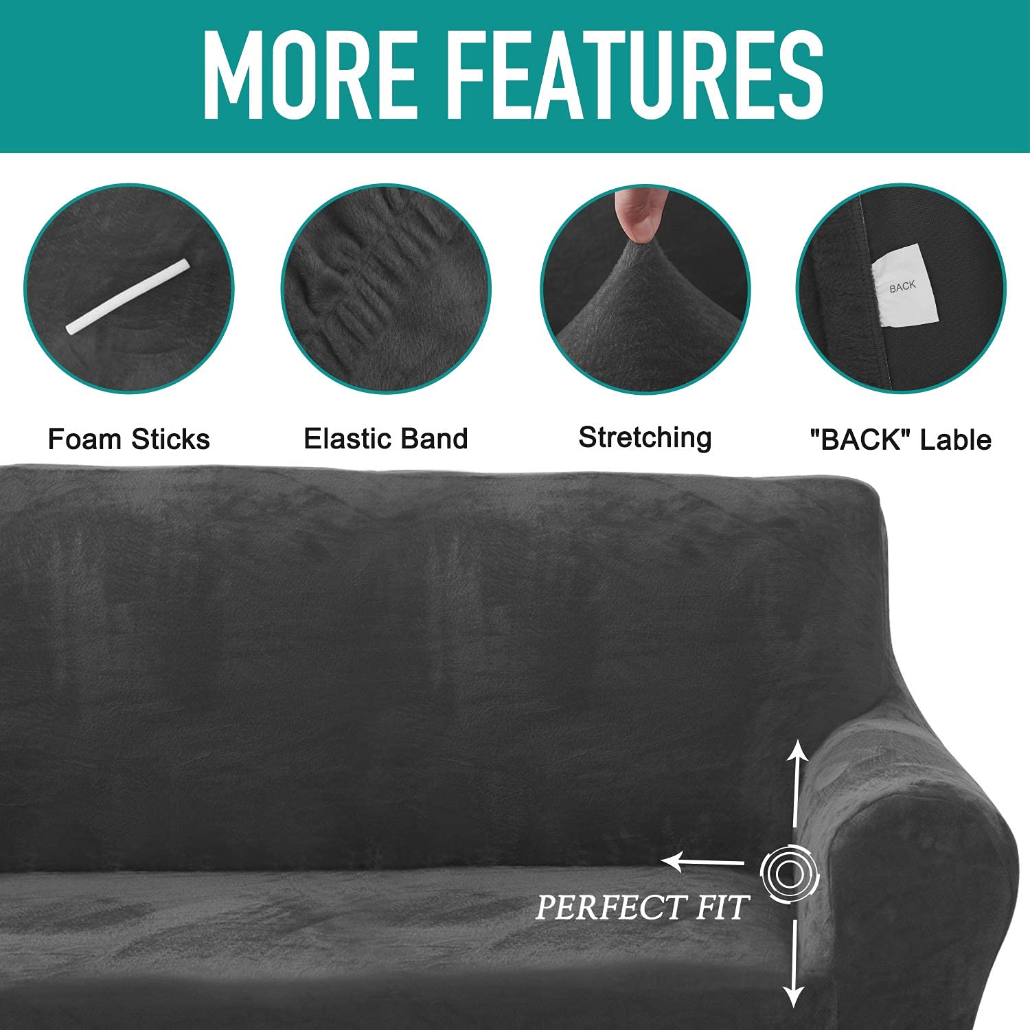 RHF Sofa Slipcover, Couch Covers for 3 Cushion Couch, Sofa Cover for 3 Cushion Couch, Couch Covers for Dogs, Couch Cover for 3 Cushion Couch (Dark Grey-Sofa)