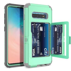 welovecase galaxy s10 wallet case - hidden mirror, credit card holder, shockproof heavy duty protection, mint green