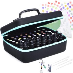 bes chan essential oil carrying organizer storage case (carry handle on top) holds 48-68 small bottle box/roller bottles for 5ml 10ml 15ml 20ml 30ml /1oz with free writable labels opener