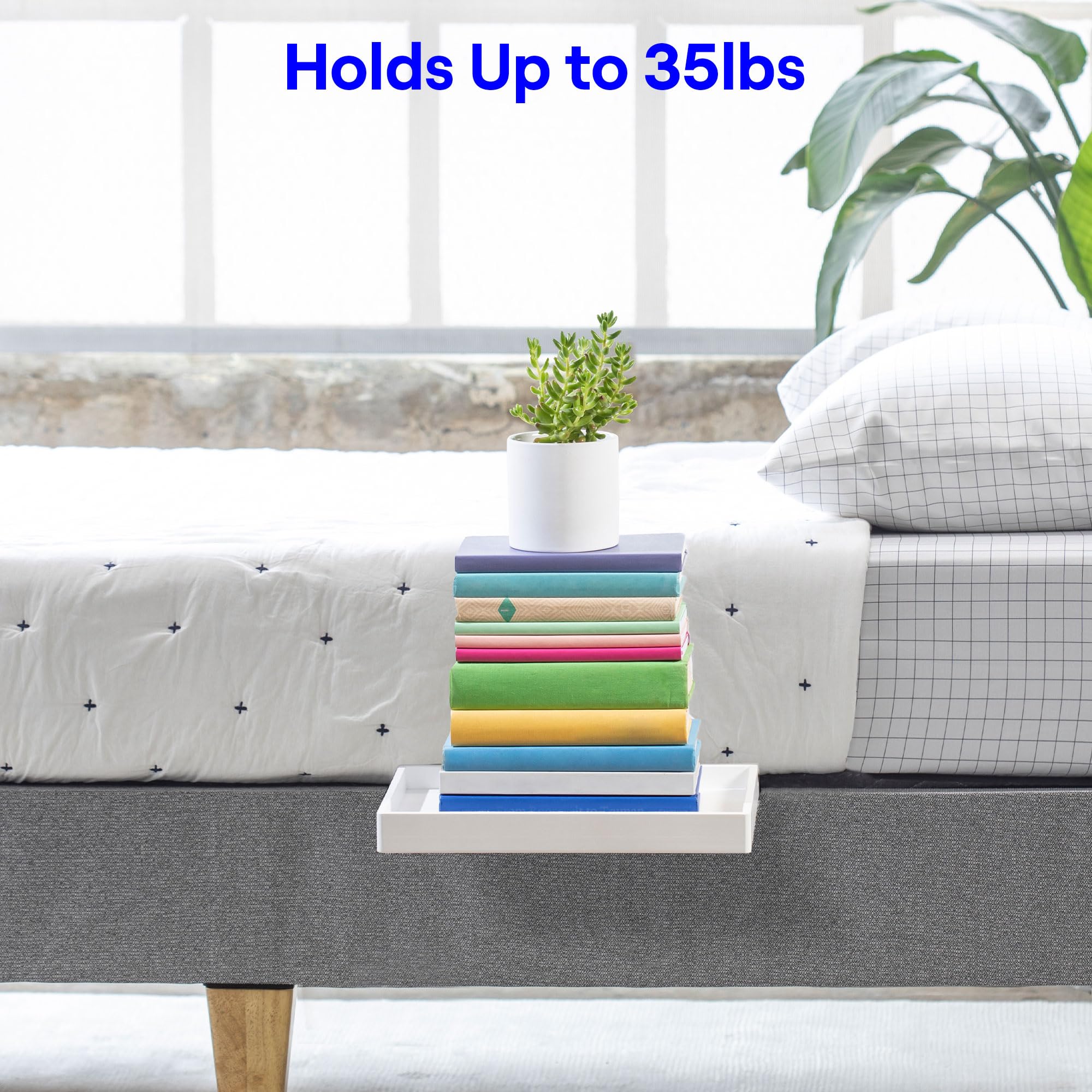 BedShelfie Bedside Shelf for Bunk Bed & Top Bunk, College Dorm Room Essentials, Loft Nightstand, Floating Bed Side Table Tray Storage, Dorm Room Decor, College Dorm Essentials - White Wood Slide