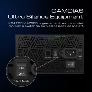 GAMDIAS RGB Gaming PC Power Supply 750W 80 Plus Bronze Certified 750 Watt PSU for Computers with Active PFC, Kratos M1-750B