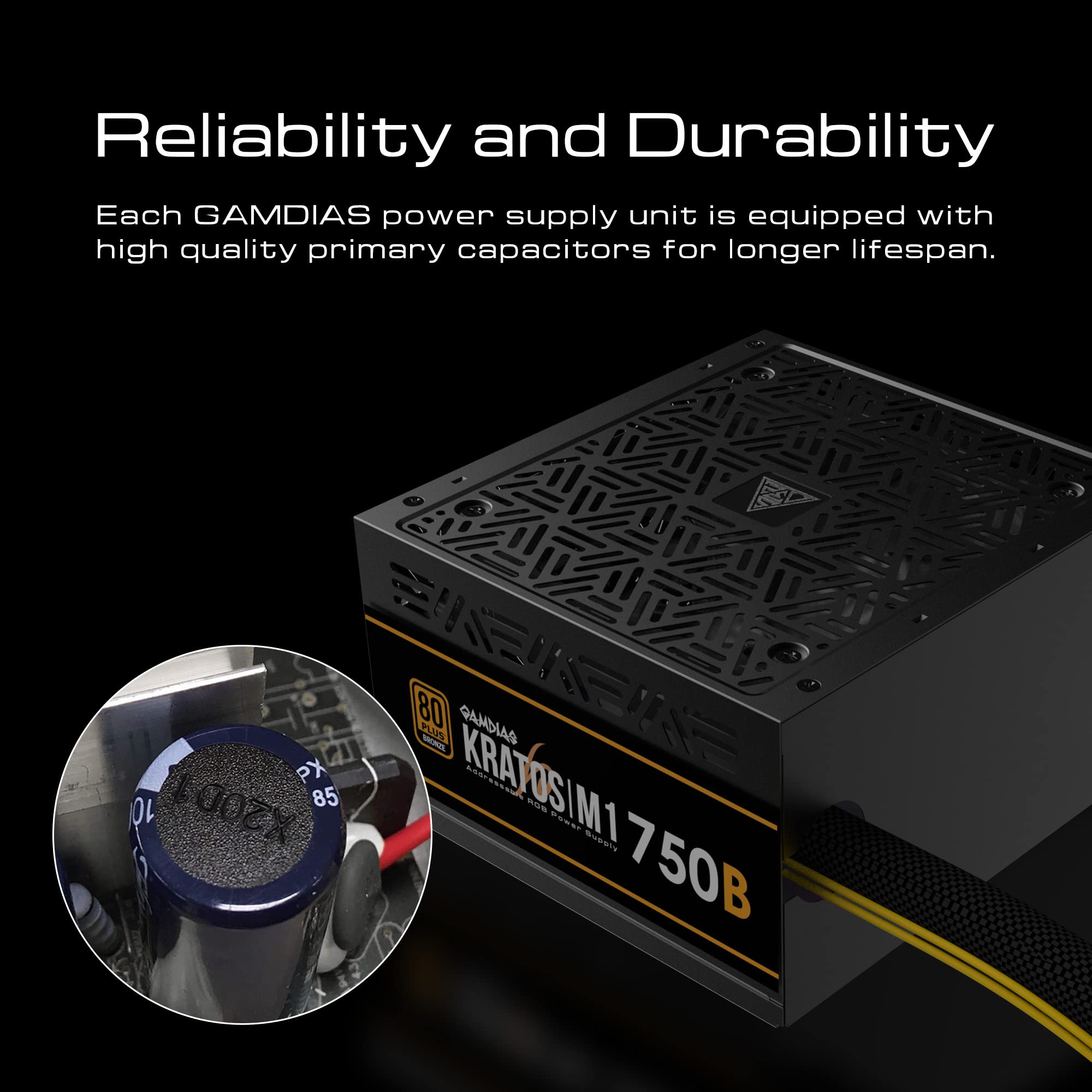 GAMDIAS RGB Gaming PC Power Supply 750W 80 Plus Bronze Certified 750 Watt PSU for Computers with Active PFC, Kratos M1-750B