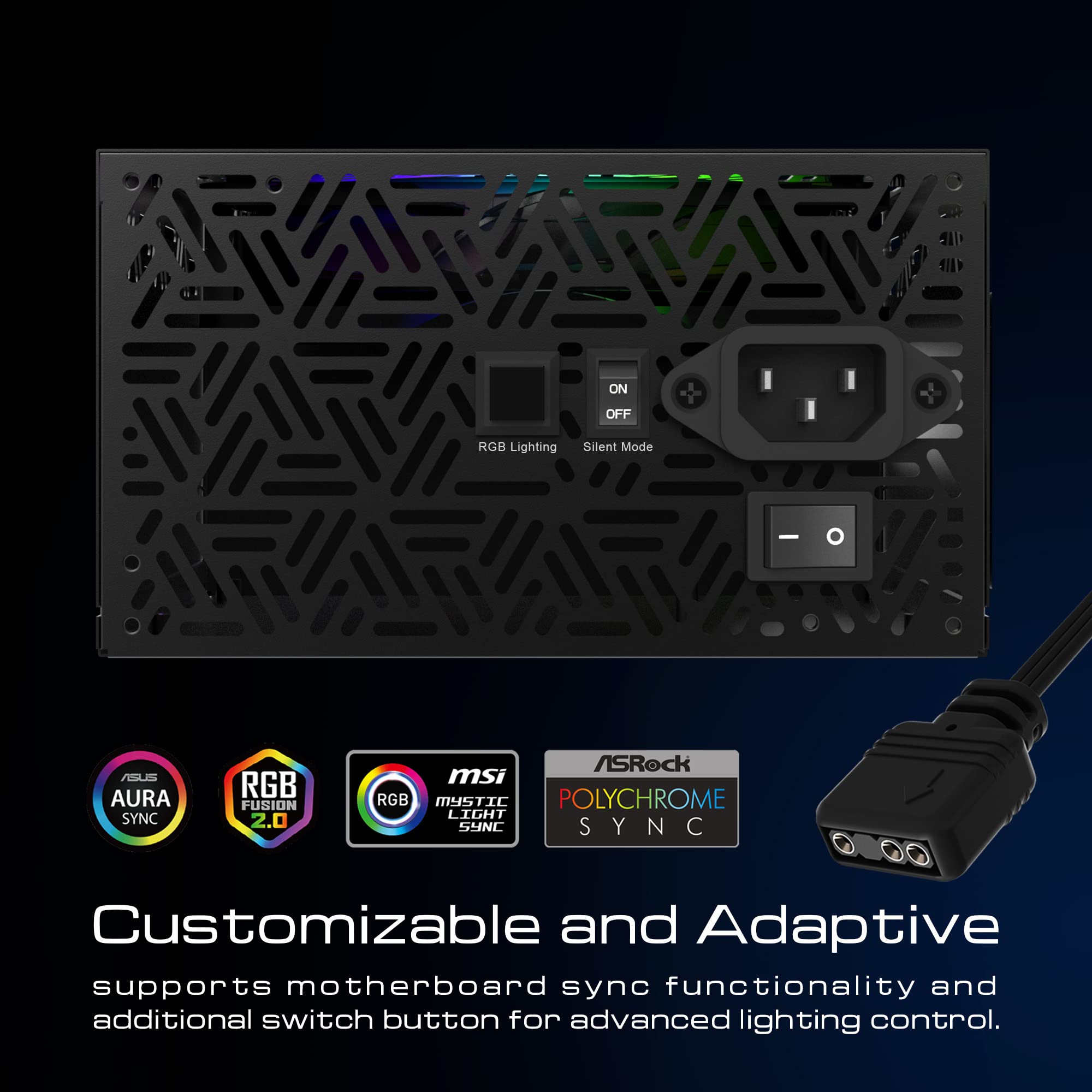 GAMDIAS RGB Gaming PC Power Supply 750W 80 Plus Bronze Certified 750 Watt PSU for Computers with Active PFC, Kratos M1-750B