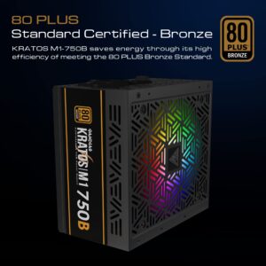 GAMDIAS RGB Gaming PC Power Supply 750W 80 Plus Bronze Certified 750 Watt PSU for Computers with Active PFC, Kratos M1-750B