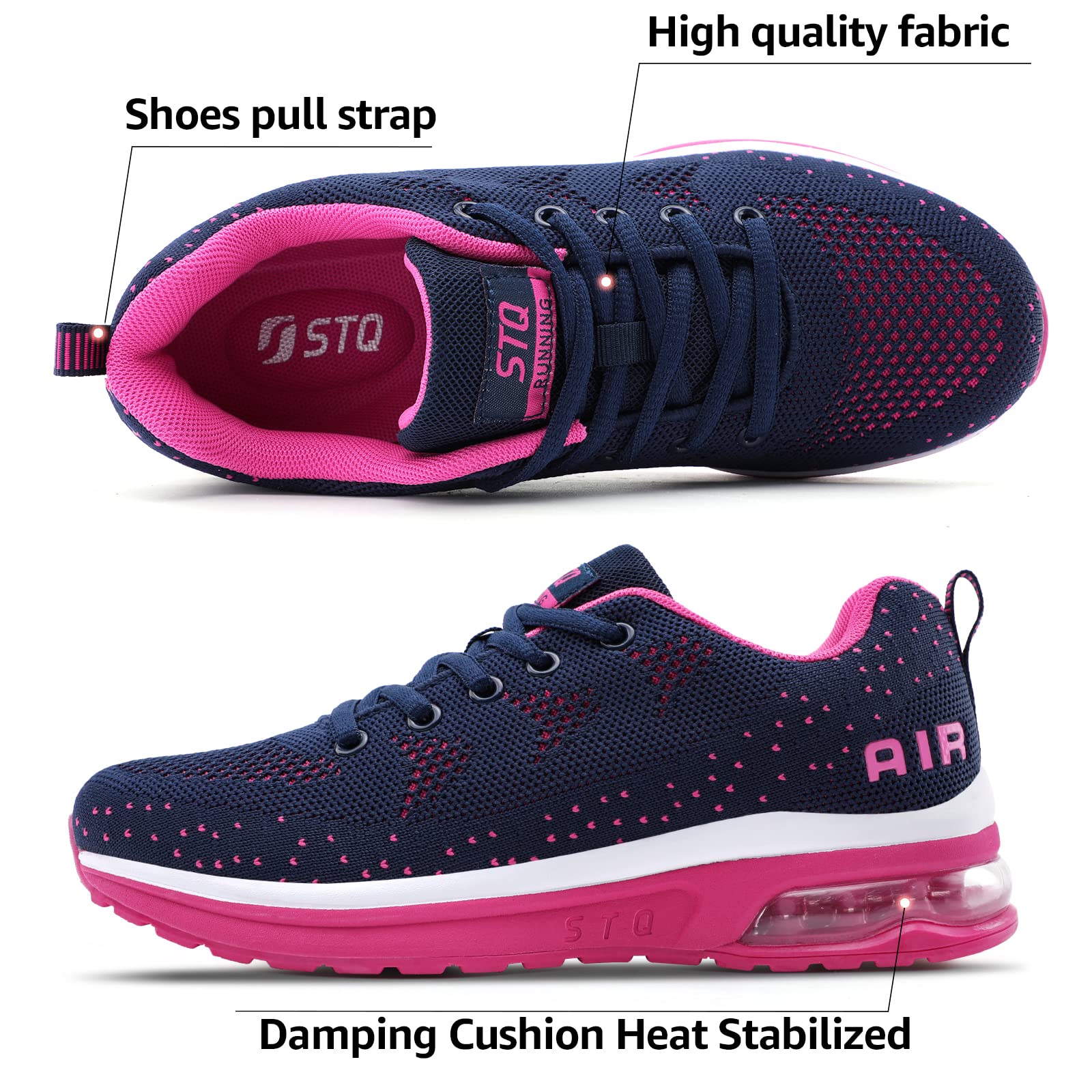 STQ Womens Running Tennis Shoes Orthopedic Sneakers Slip Resistant Gym Shoes Air Cushion Sneakers Navy Rose 7