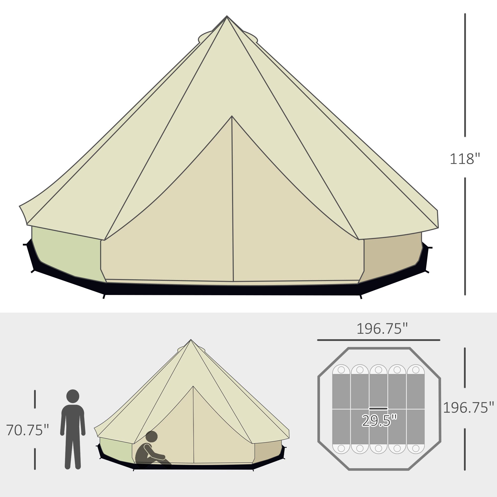 Outsunny 10-Person Yurt Tent Glamping Bell Tent with Spacious Interior, Breathable Waterproof Design, for Family Outdoor Camping, 16' x 16' x 10'