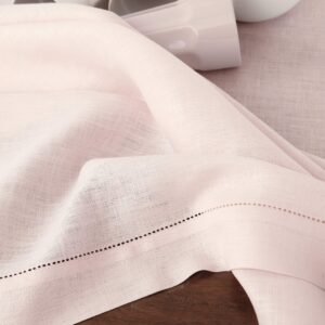 Solino Home Pink Linen Tablecloth 60 x 120 Inch – 100% Pure Linen Classic Hemstitch Tablecloth – Machine Washable Dining Tablecloth for Summer