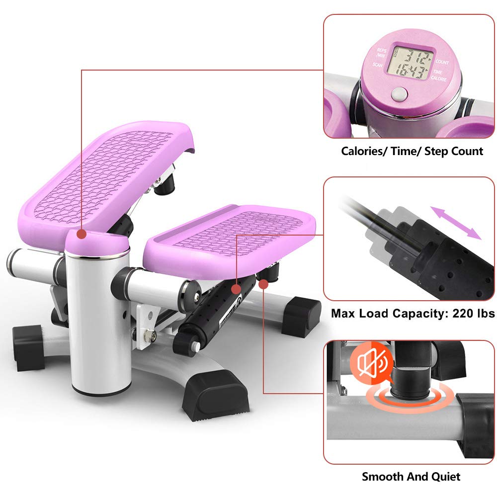 leikefitness Premium Portable Climber Stair Stepper & Waist Fitness Twister Step Machine with LCD Monitor ST6600-1(Pink)