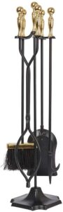 amagabeli garden & home fireplace tools set 5 pc lrg gold handle wrought iron fire set with stand holder fireset fire pit indoor outdoor tongs shovel antique brush poker wood stove hearth accessories