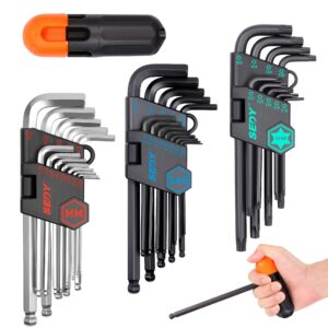 36-pieces ultimate allen wrench set, premium hex & torx key set, sae & metric hex, ball end torx wrenches with extra