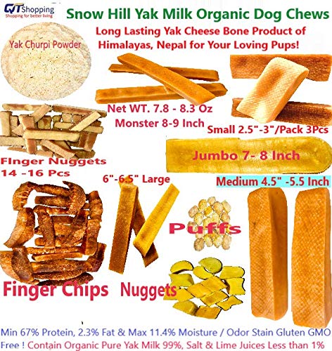 Snow Hill Natural Himalayan Yak Milk Cheese Dog Chews Small 3 Pcs Pack Long Lasting, Odor Stain Gluten GMO Free Protein Rich Yaky Treats Improved Oral Health - Yaky Cheese Treats of Himalayas, Nepal