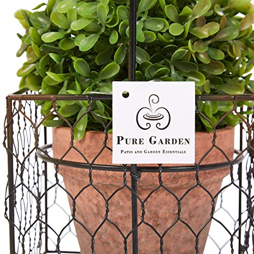 Pure Garden Faux Boxwood 3 Matching Realistic 9.5" Tall Topiary Arrangements in Decorative Metal Baskets for Indoor Home or Office (Set of 3)