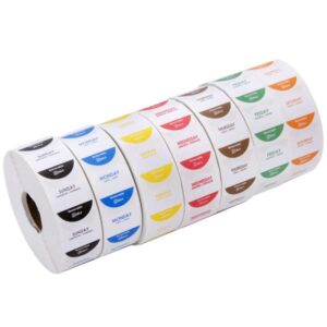 removable 1 inch day of the week labels - 1 roll for each day - 1000 labels per roll. (1 inch)