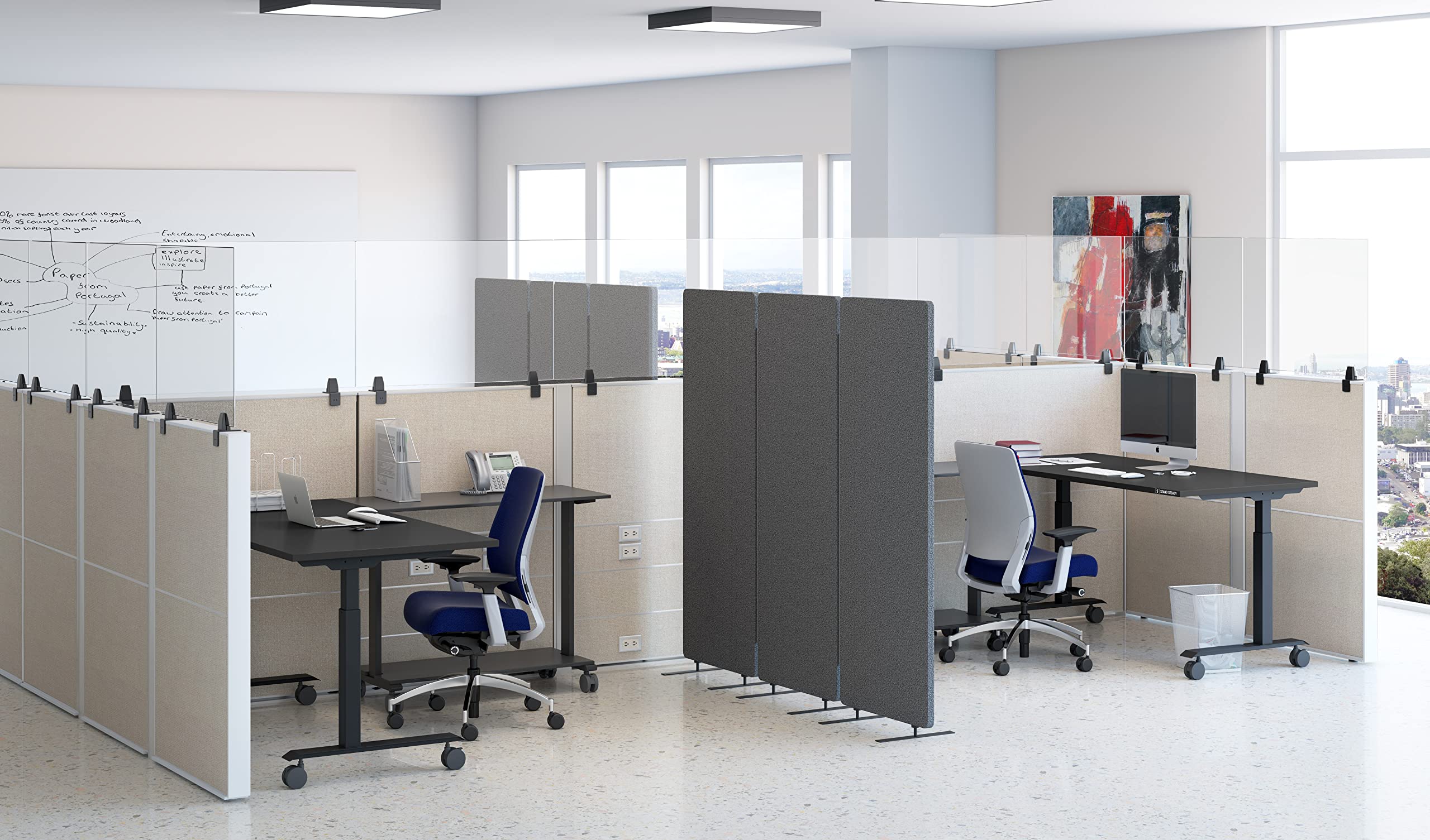 Stand Steady ZipPanels Office Partition | Room Dividers | Three Zip Together Panels Provide Privacy and Reduce Ambient Noise in Workspace, Classroom and Healthcare (Dark Gray)