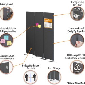 Stand Steady ZipPanels Office Partition | Room Dividers | Three Zip Together Panels Provide Privacy and Reduce Ambient Noise in Workspace, Classroom and Healthcare (Dark Gray)