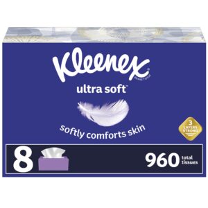 kleenex ultra soft facial tissues, 120 count (pack of 8) (960 total tissues)