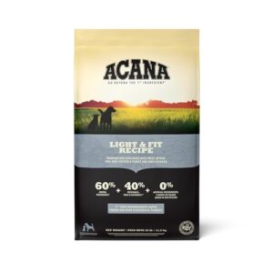 acana adult dry dog food, light & fit recipe, grain free dog food, 25lb