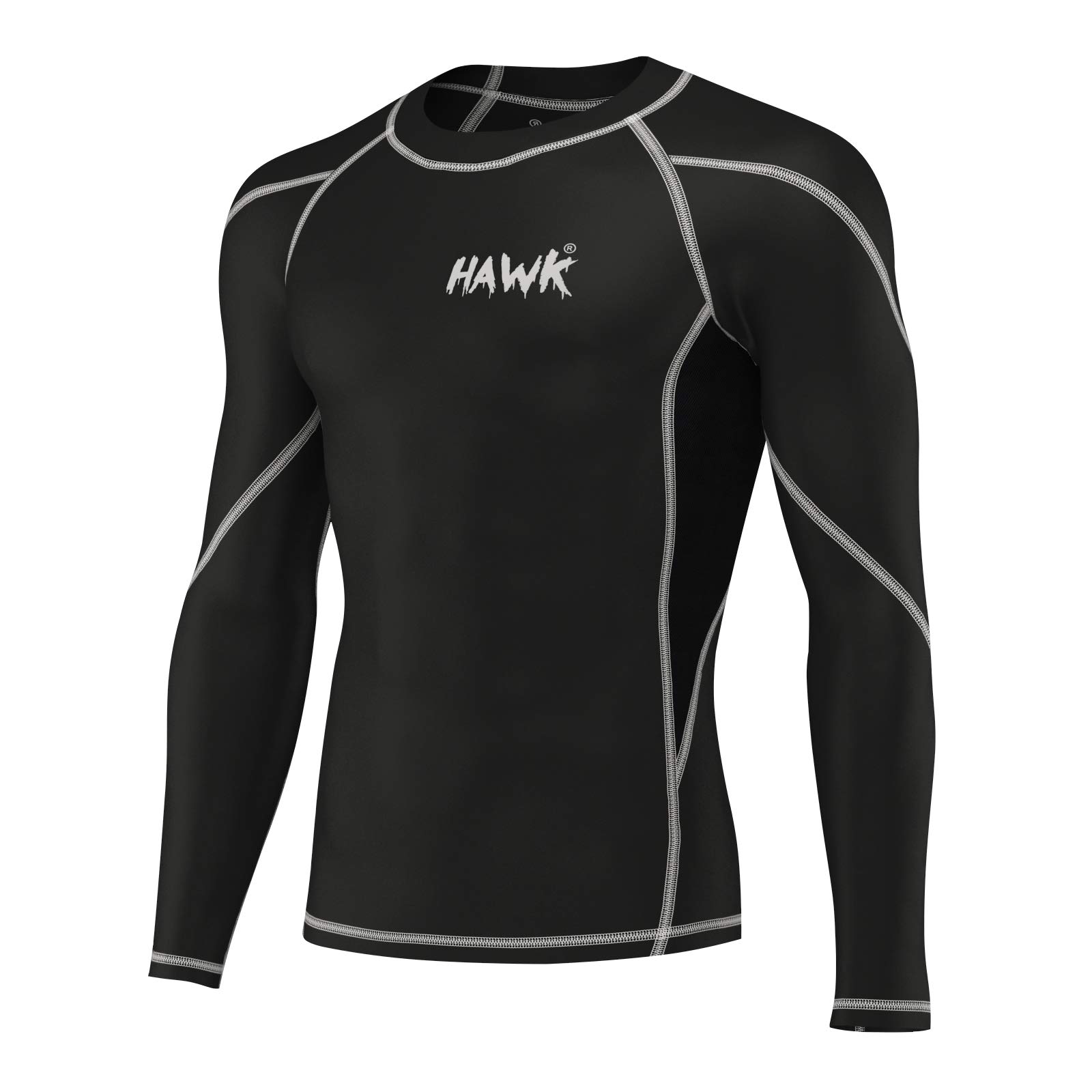 Mens Compression Shirts Base Layer Athletic Gym MMA BJJ Rash Guard No Gi Full Long Sleeve Rashguard Shirt for Men (Black, Medium)