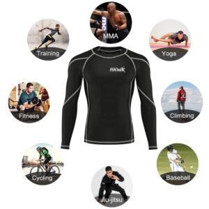 Mens Compression Shirts Base Layer Athletic Gym MMA BJJ Rash Guard No Gi Full Long Sleeve Rashguard Shirt for Men (Black, Medium)