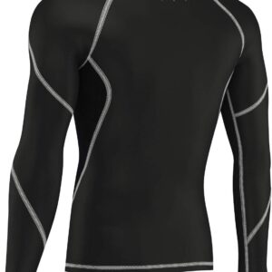 Mens Compression Shirts Base Layer Athletic Gym MMA BJJ Rash Guard No Gi Full Long Sleeve Rashguard Shirt for Men (Black, Medium)