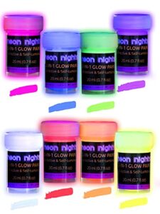 neon nights 2-in-1 glow in the dark acrylic paint set glows in the dark & under uv blacklight - set of 8 self-luminous neon paints for halloween - german premium quality - 8 x 20 ml /