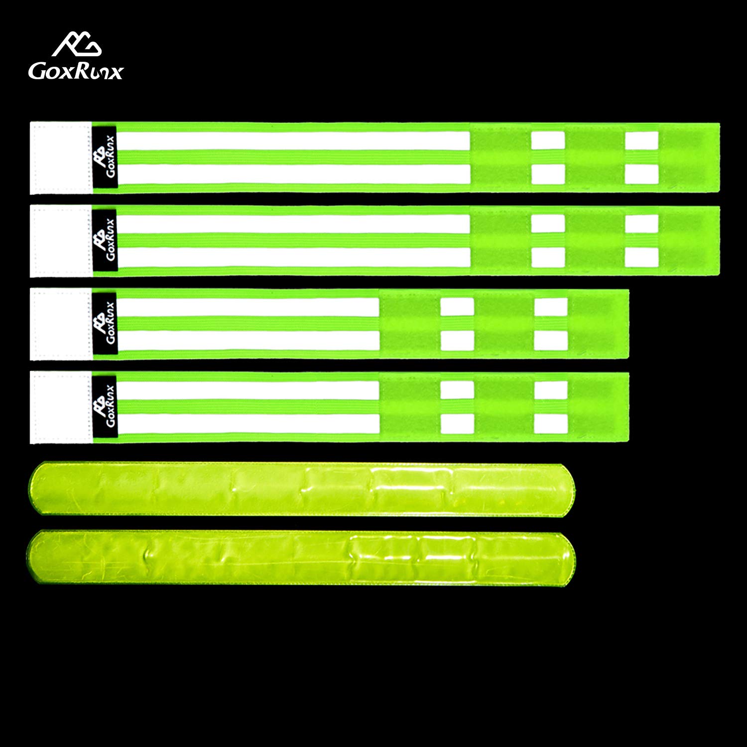 Reflective Bands Running Gear 6 Pack-Adjustable Reflective Armband Arm Wrist Ankle Leg Bands Reflectors -Reflective Tape Straps for Clothing Night Running Cycling Walking -Slap Bracelets,Green