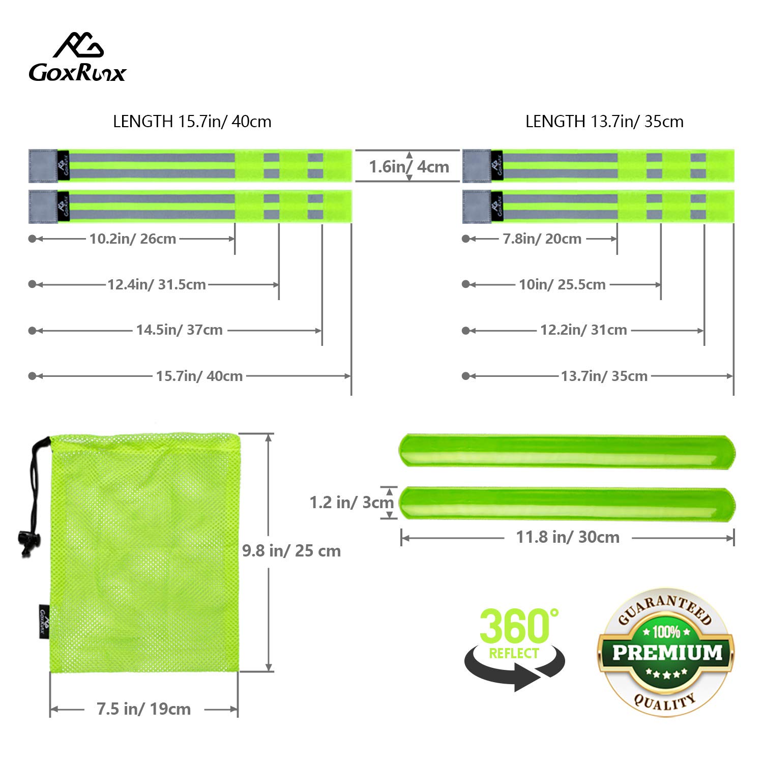 Reflective Bands Running Gear 6 Pack-Adjustable Reflective Armband Arm Wrist Ankle Leg Bands Reflectors -Reflective Tape Straps for Clothing Night Running Cycling Walking -Slap Bracelets,Green