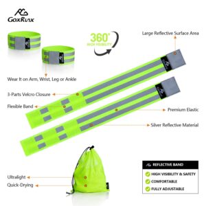 Reflective Bands Running Gear 6 Pack-Adjustable Reflective Armband Arm Wrist Ankle Leg Bands Reflectors -Reflective Tape Straps for Clothing Night Running Cycling Walking -Slap Bracelets,Green