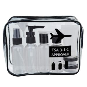 wobe travel bottles and tsa approved toiletry bag, clear quart size with leak-proof travel containers set makeup bag accessories for liquids carry-on luggage compliant for airplaine